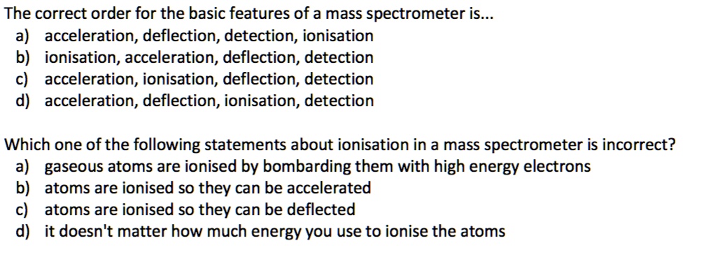 the correct order for the basic features of a mass spectrometer is a ...