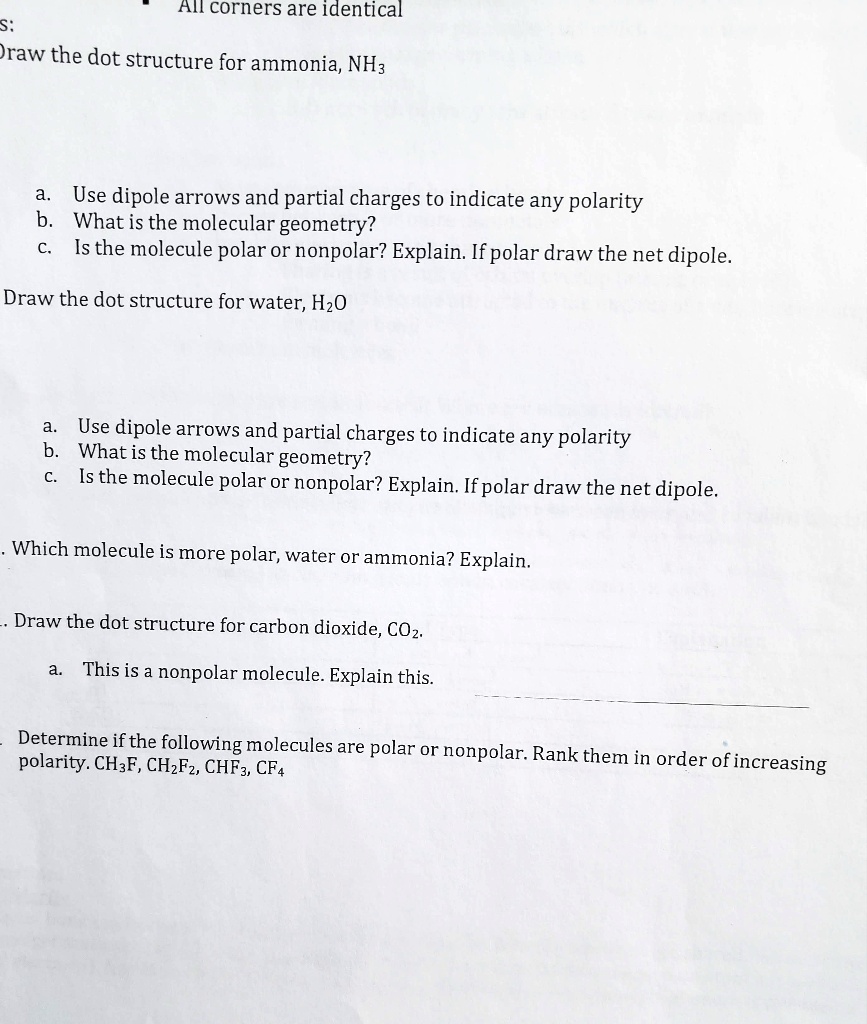 SOLVED: Draw the dot structure for ammonia, NH3. Use dipole arrows and ...