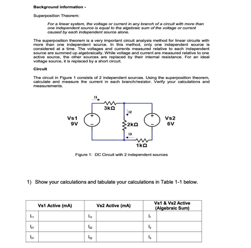 Background information Superposition Theorem: For a linear system, the voltage or current in any ...
