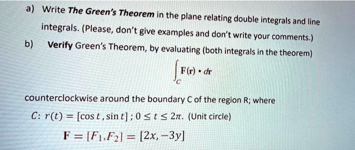 SOLVED:Write The Green's Theorem in the plane relating double integrals ...