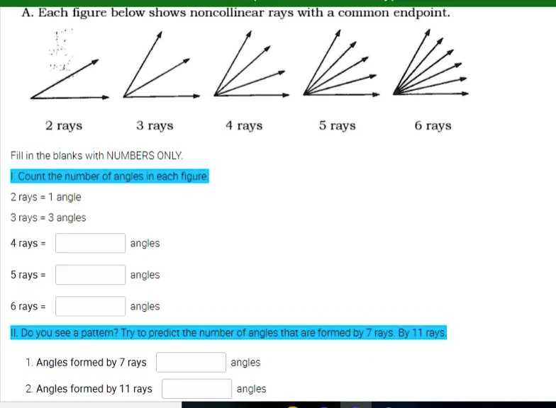 A. Each figure below shows noncollinear rays with a common endpoint. 2 ...