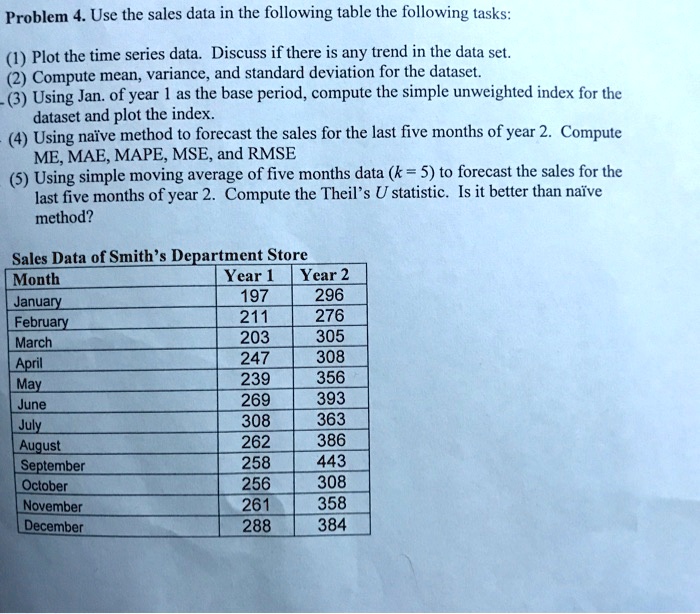 Problem 4: Use the sales data in the following table for the following ...