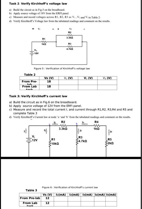 SOLVED: Texts: Task 2: Verify Kirchhoff's voltage law a) Build the ...