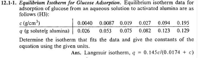 12.1-1. Equilibrium Isotherm for Glucose Adsorption. Equilibrium ... 12.1-1. Equilibrium Isotherm for Glucose Adsorption. Equilibrium ...