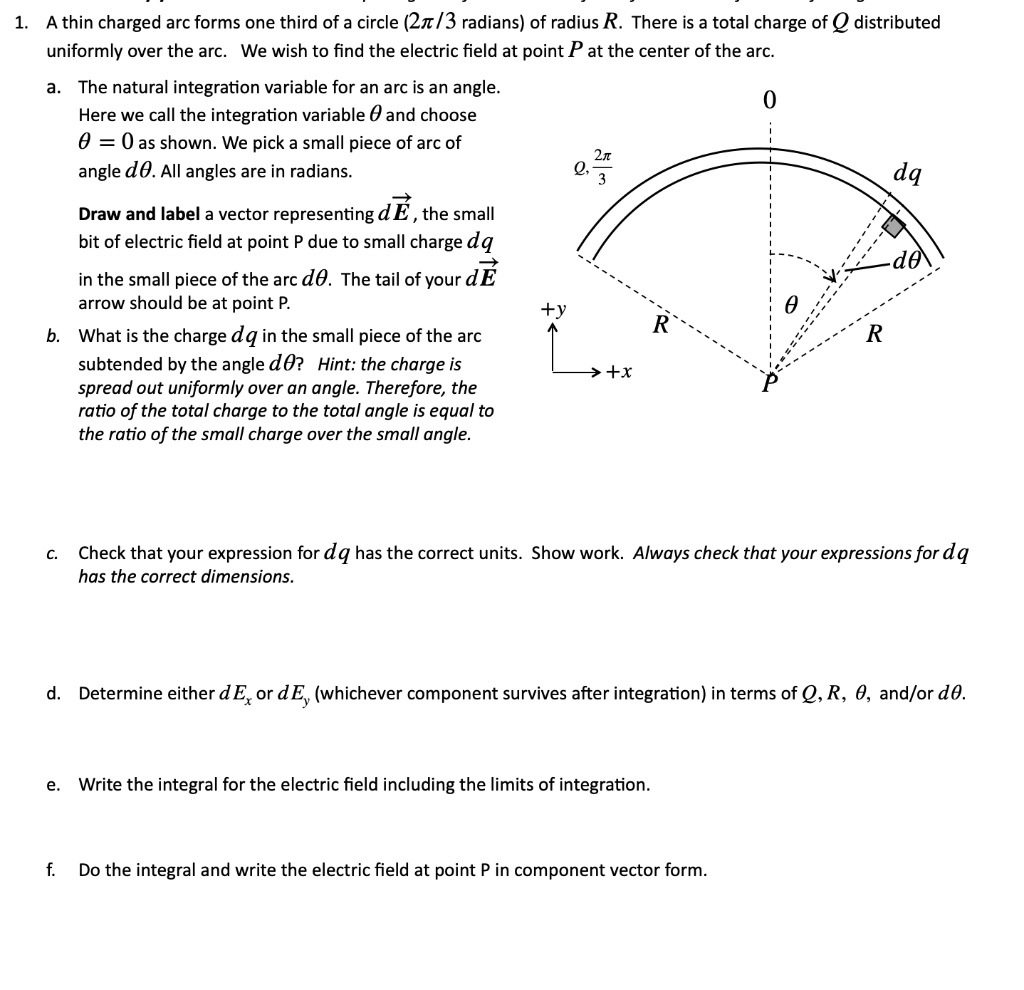 a thin charged arc forms one third of a circle 2x3 radians of radius r ...