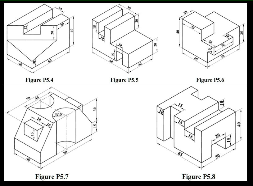 SOLVED: Draw 3 views for each drawing First angle projection for ( P5.5, P5.7) Third angle ...