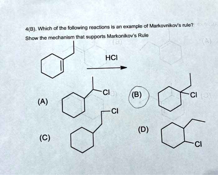 48 which of the following reactions is an example of markovnikovs rule show the mechanism that ...