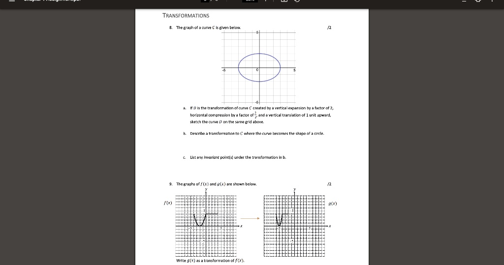 SOLVED: TRANSFORMATIONS g. The graph of a curve C' is given below. âˆš2 ...