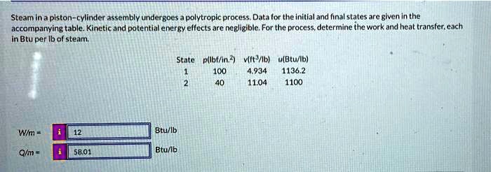 SOLVED: Steam in a piston-cylinder assembly undergoes a polytropic ...