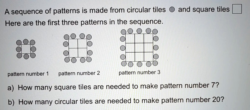 Solved A Sequence Of Patterns Is Made From Circular Tiles And Square Tiles Here Are The First