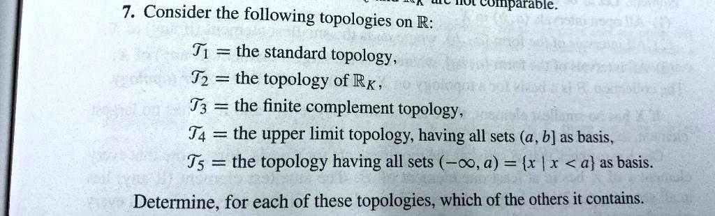 SOLVED: Determine which of the topologies is coarser, strictly coarser, finer, strictly finer ...