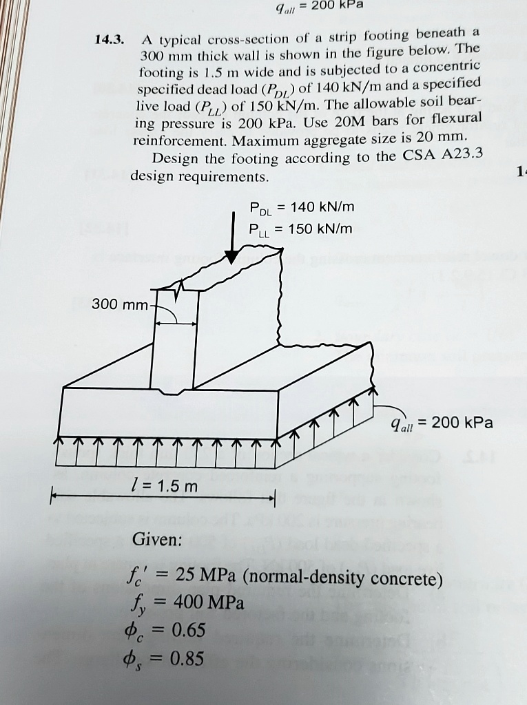 SOLVED: From S. Brzev and J. Pao, Reinforced Concrete Design: A Practical Approach 9au = 200 kPa ...