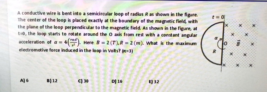 SOLVED: Text: A conductive wire is bent into a semicircular loop of radius R as shown in the ...