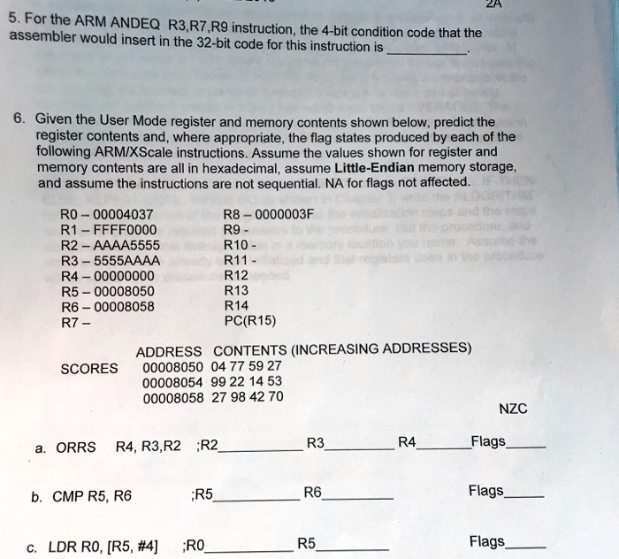 SOLVED: 2A 5. For the ARM ANDEQ R3, R7, R9 instruction, the 4-bit ...