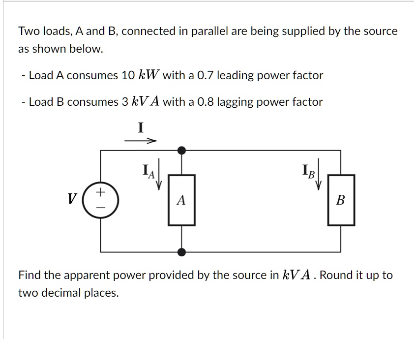 Two loads, A and B, connected in parallel are being supplied by the ...