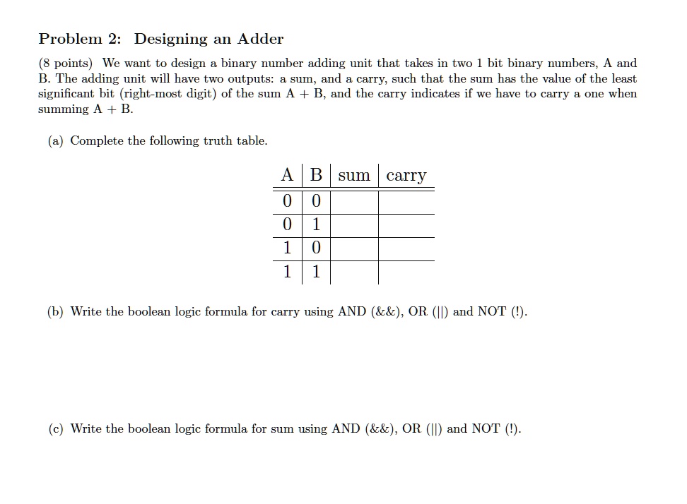 SOLVED: Problem 2: Designing an Adder 8 points We want to design a ... SOLVED: Problem 2: Designing an Adder 8 points We want to design a ...