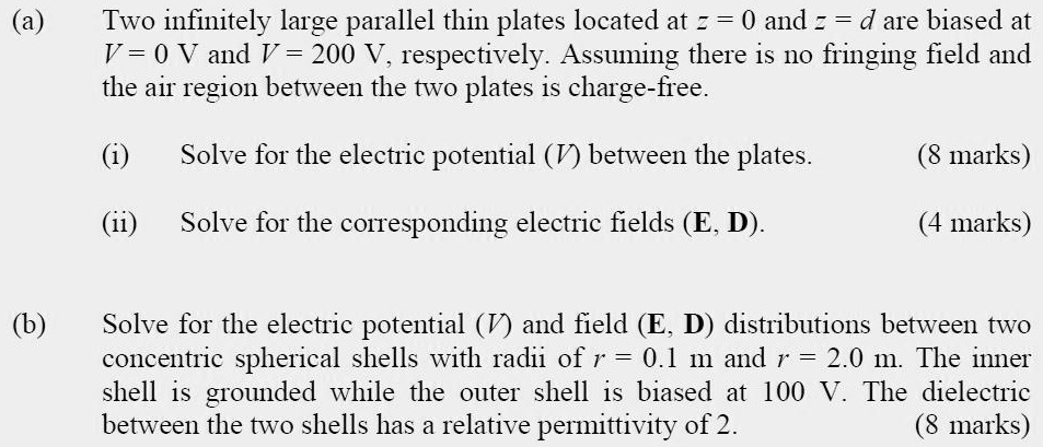 SOLVED: Two infinitely large parallel thin plates located at x = 0 and ...