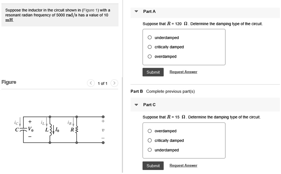 SOLVED: Suppose the inductor in the circuit shown in Figure 1 with a resonant radian frequency ...