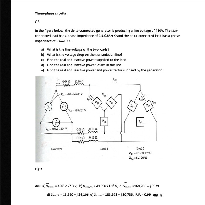 Three-phase circuits Q3 In the figure below, the delta-connected ...