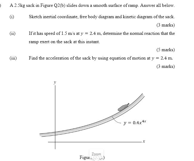 SOLVED: A 2.5kg sack in Figure Q2(b) slides down a smooth surface of ...