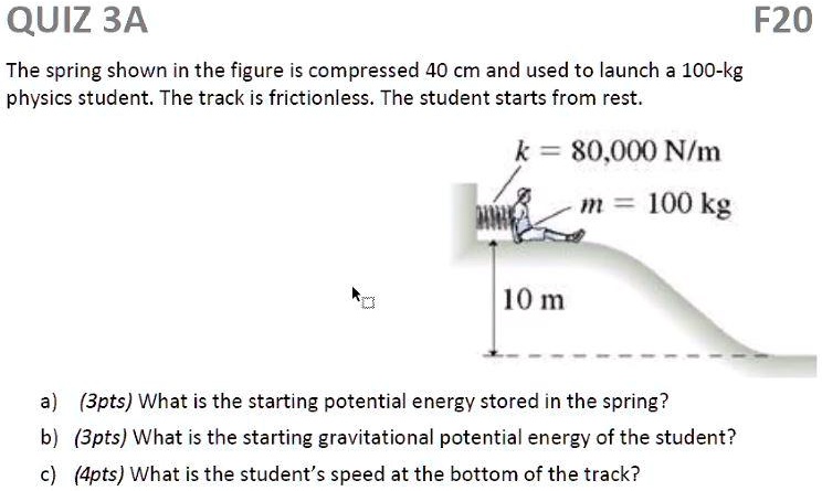 SOLVED: QUIZ 3A F2O: The spring shown in the figure is compressed 40 cm ...