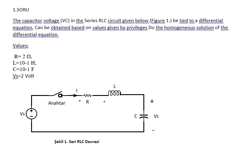 SOLVED: The capacitor voltage (VC) in the Series RLC circuit given below (Figure 1) can be tied ...