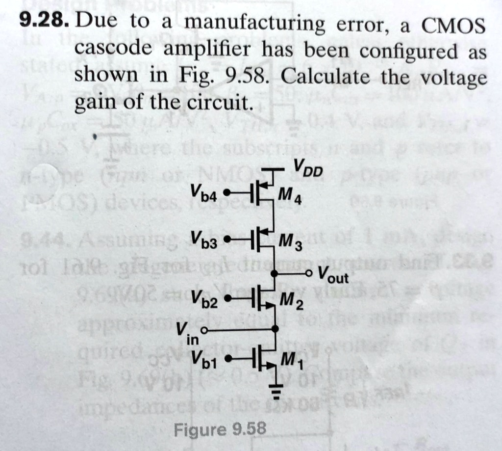 9.28. Due to a manufacturing error, a CMOS cascode amplifier has been ...