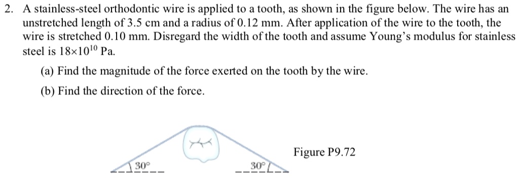 SOLVED: 2 A stainless-steel orthodontic wire is applied to a tooth; as ...