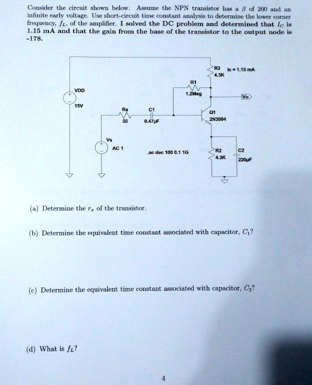 SOLVED: Consider the circuit shown below. Assume the NPN transistor has ...