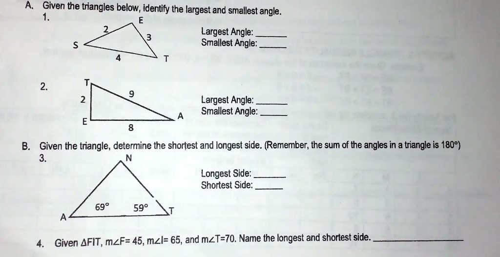 Given the triangles below, identify the largest and smallest angle ...