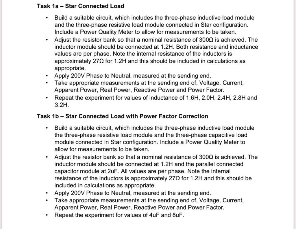Task 1a Star Connected Load Build A Suitable Circuit Which Includes The Three Phase Inductive
