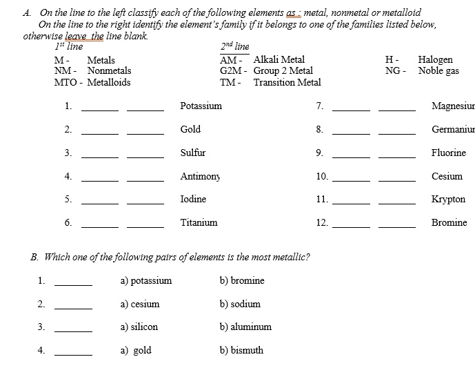 SOLVED: On the line to the left, classify each of the following ...