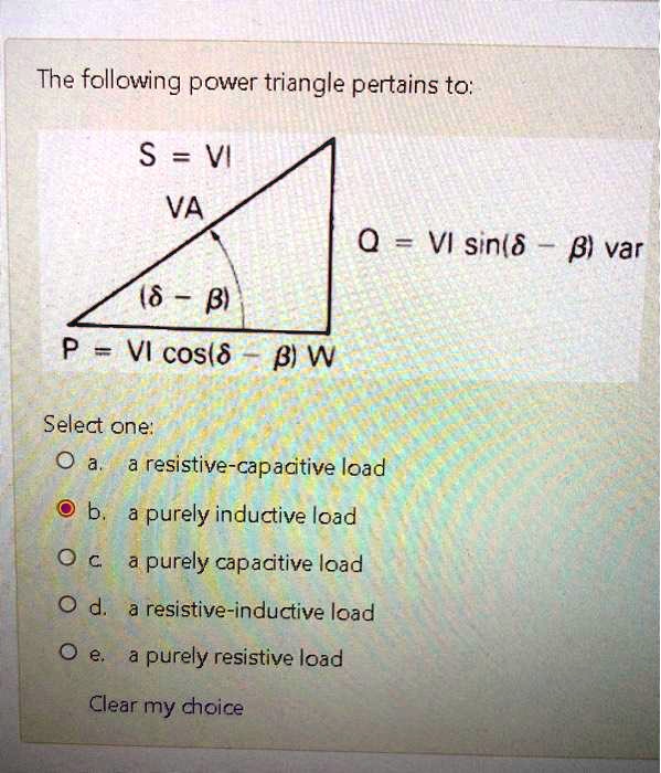 SOLVED: The following power triangle pertains to: a. a resistive ...