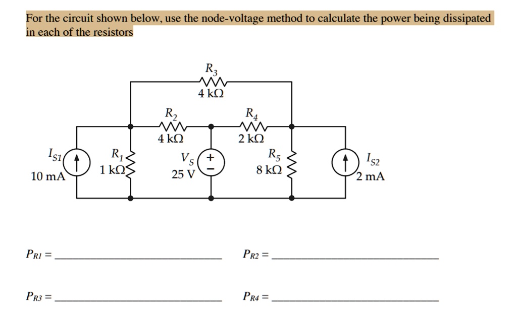 SOLVED: For the circuit shown below, use the node-voltage method to calculate the power being ...