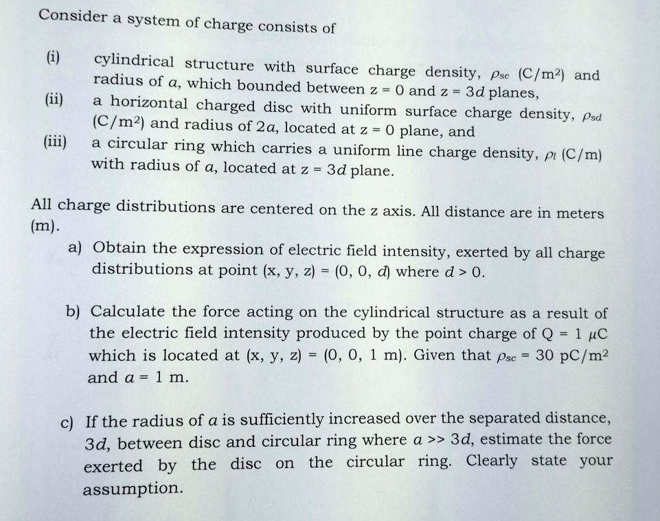 SOLVED: Consider a system of charges consisting of (i) a cylindrical ...