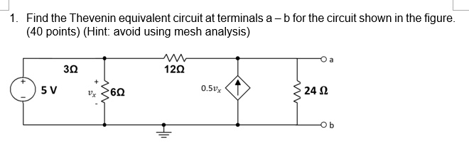 1. Find the Thevenin equivalent circuit at terminals a - b for the circuit shown in the figure ...