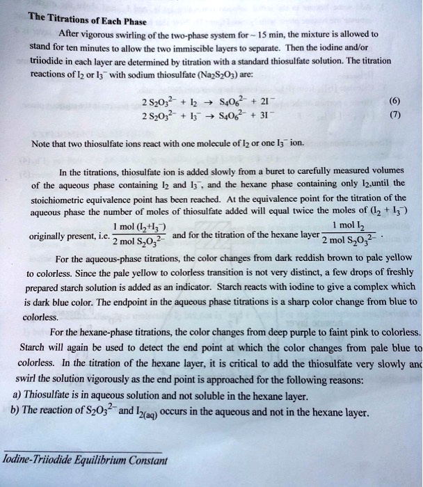 the titrations of each phase after vigorous swirling of the wo phase ...