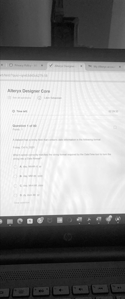 alteryx designer core see all questions o libin sebastian time left ...