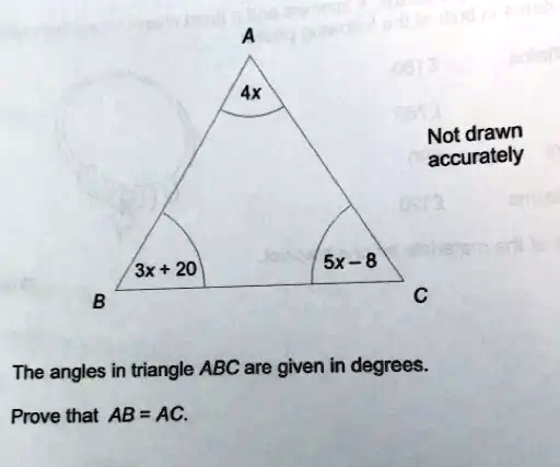 SOLVED: Not drawn accurately 3x + 20 Sx - 8 The angles in triangle ABC are given in degrees ...