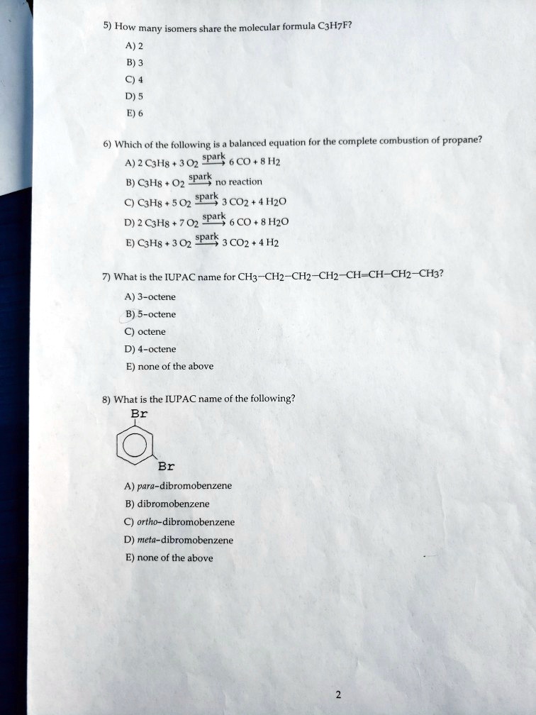 SOLVED: How many isomers share the molecular formula C3H7F? A) 2 D) 5 ...