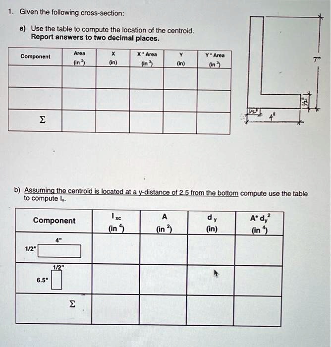 SOLVED: Given the following cross-section: Use the table to compute the location of the centroid ...