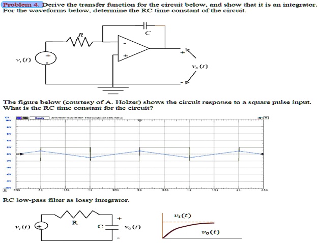 Problem 4. Derive the transfer function for the circuit below, and show that it is an integrator ...