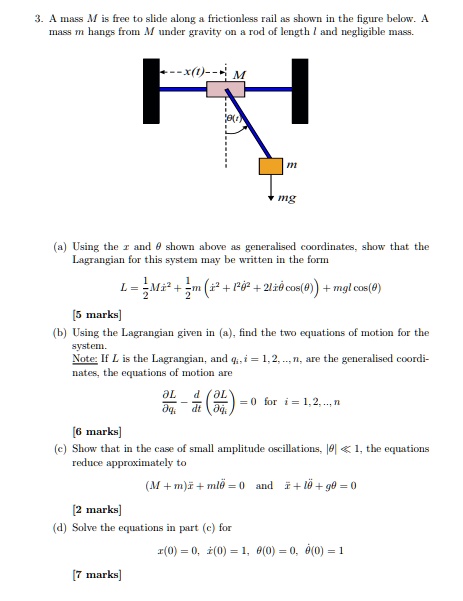 3 a mass m is free to slide along a frictionless rail as shown in the figure below a mass m ...