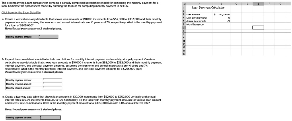 the accompanying loans spreadsheet contains a partially completed spreadsheet model for ...