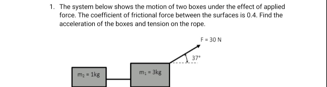 1 the system below shows the motion of two boxes under the effect of ...