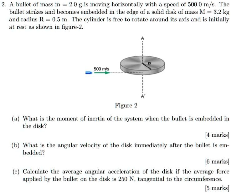 A bullet of mass m = 2.0 g is moving horizontally with a speed of 500.0 m/s. The bullet strikes ...