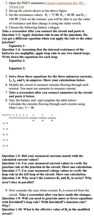 1. Open the PHET simulation Circuit Construction Kit: DC- Virtual Lab 2 ...