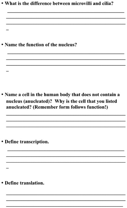 SOLVED: What is the difference between microvilli and cilia? Name the ...