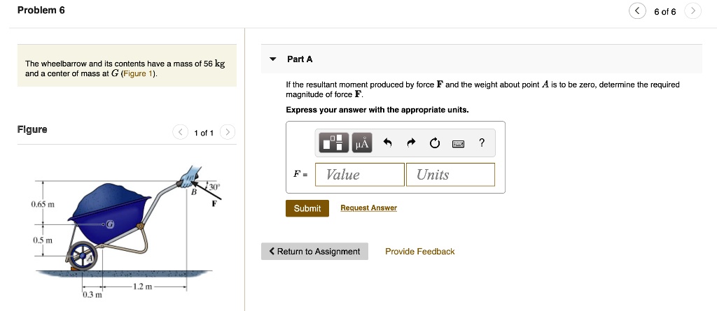 SOLVED: Problem 6 6of 6 The wheelbarrow and its contents have a mass of 56 kg and a center of ...