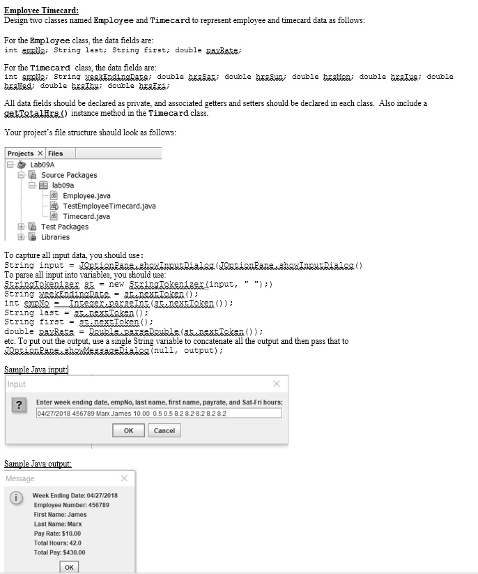 design two classes named employee and timecard to represent employee ...